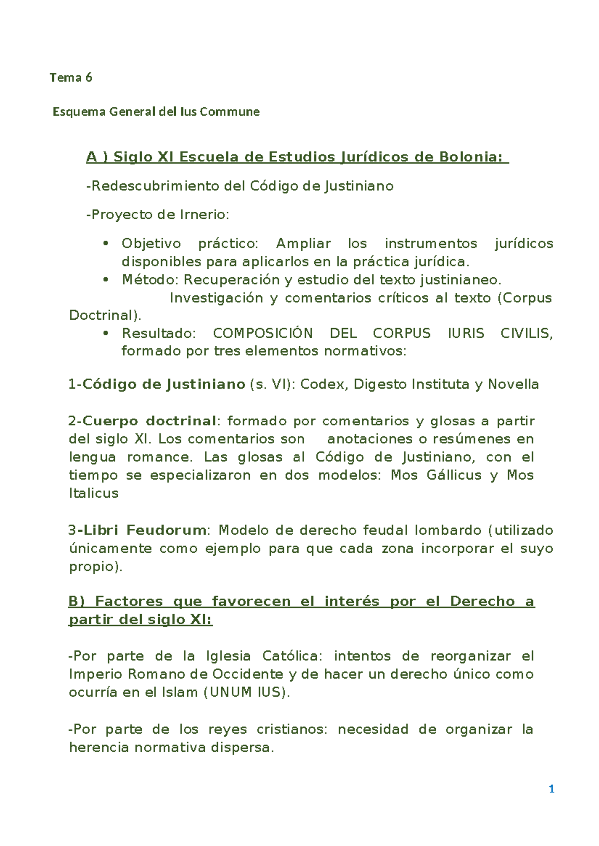 Derecho comun - Tema 6 Esquema General del Ius Commune A ) Siglo XI ...