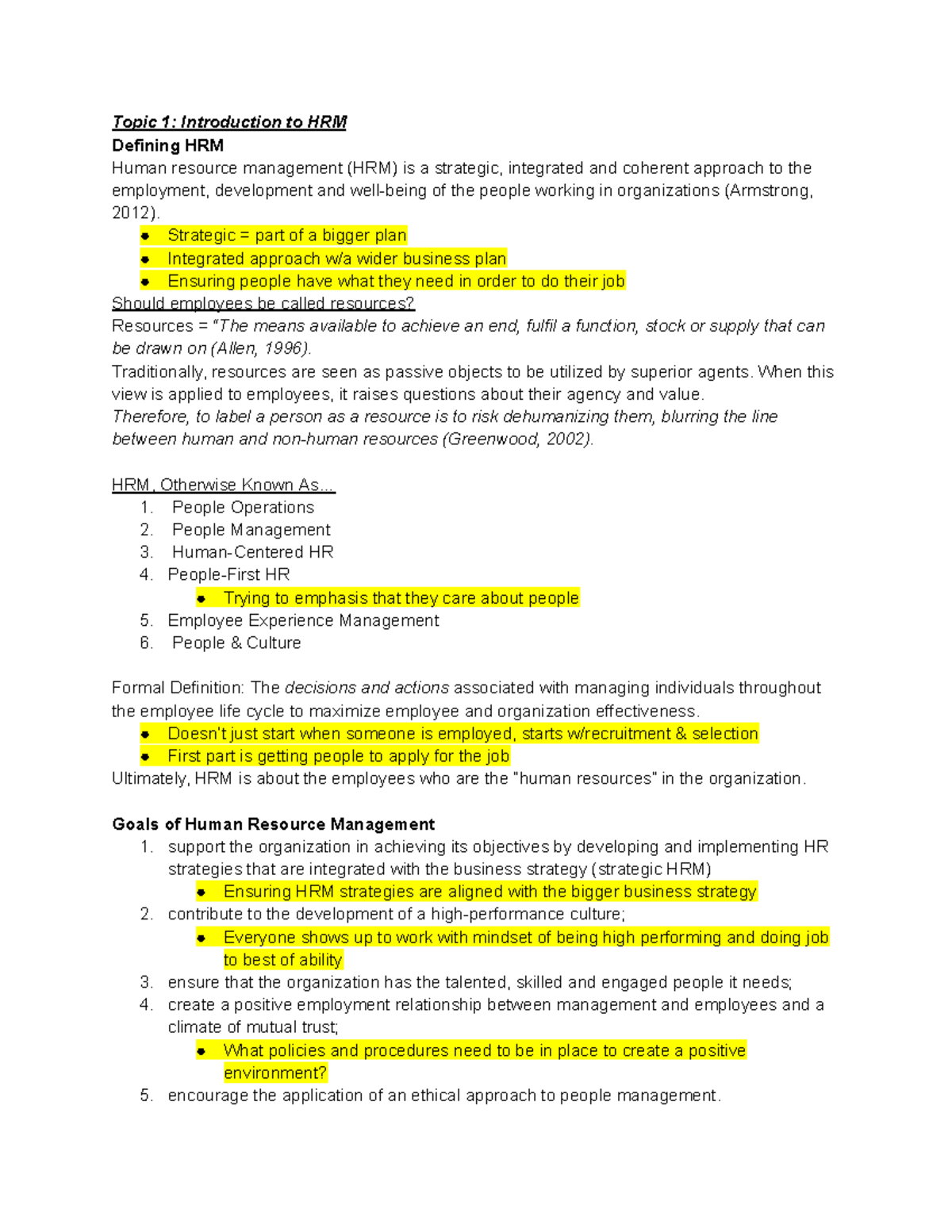 HRM 101: Intro to Human Resource Management Fundamentals - Studocu