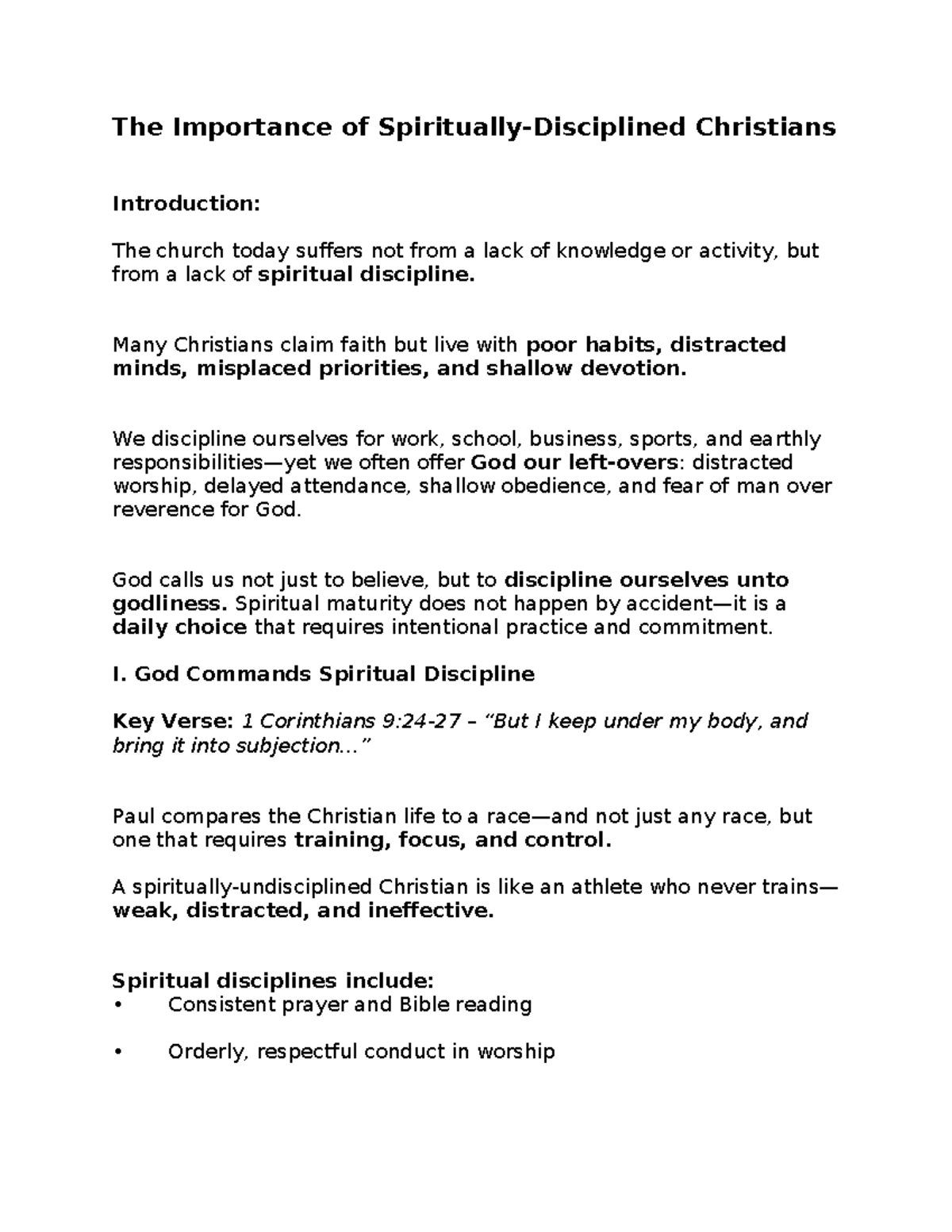 The Importance of Spiritual Discipline in Christian Life (Course Code ...