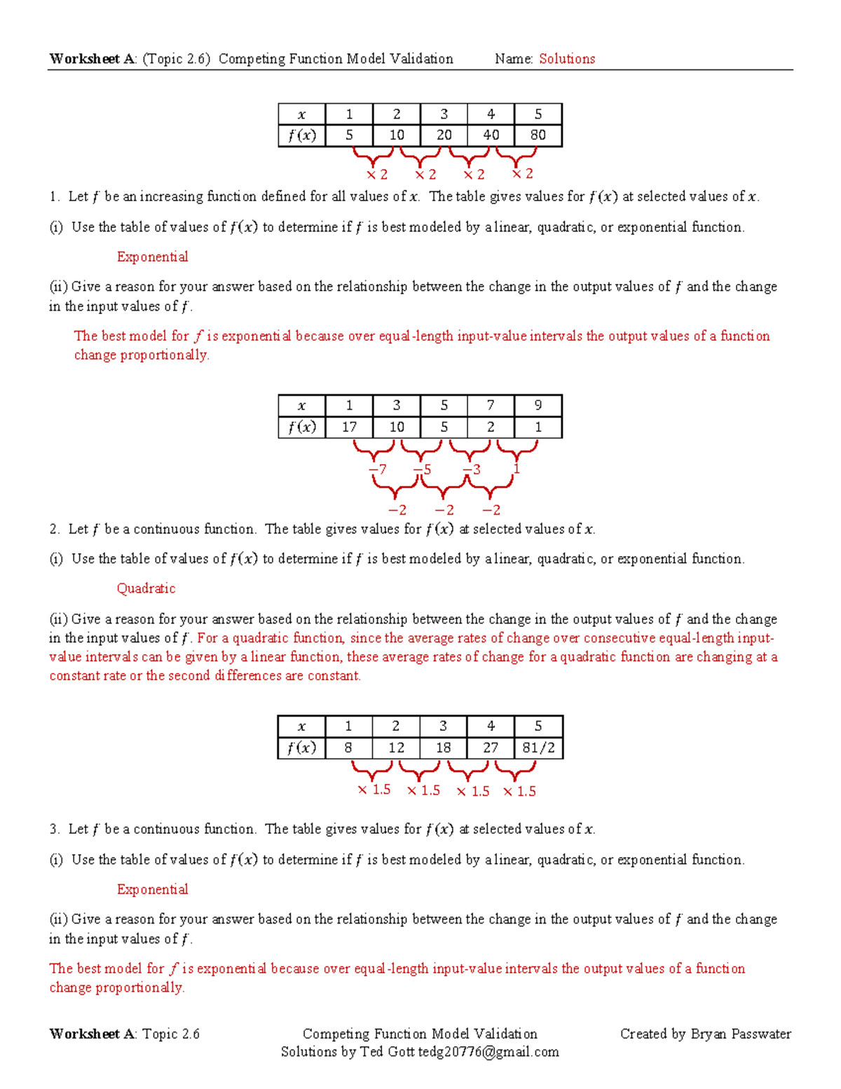 Worksheet A Key 2024: Topic 2.6 Competing Function Model Validation ...