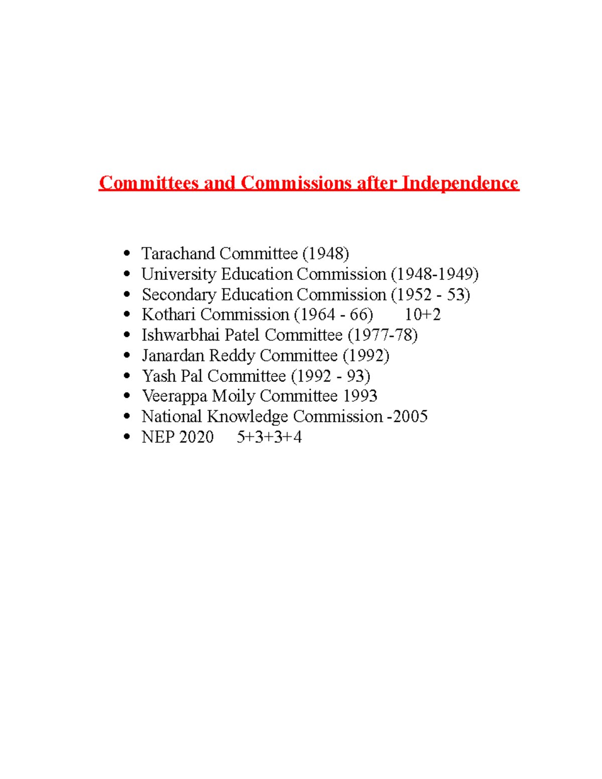 Post-Independence Education Commissions in India: An Overview - Studocu