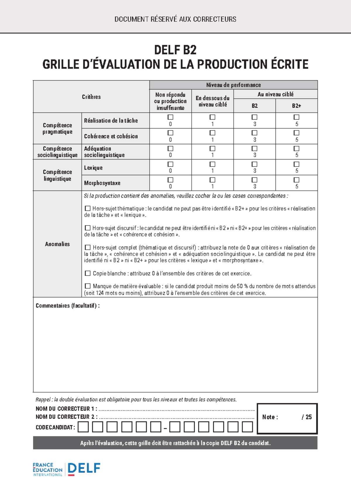 Grille d'évaluation DELF B2 - Production Écrite et Compétences - Studocu