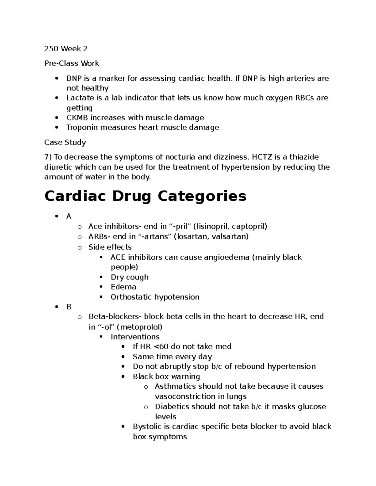 250 Week 2 Case Study: Cardiac Health Markers & Drug Categories - Studocu