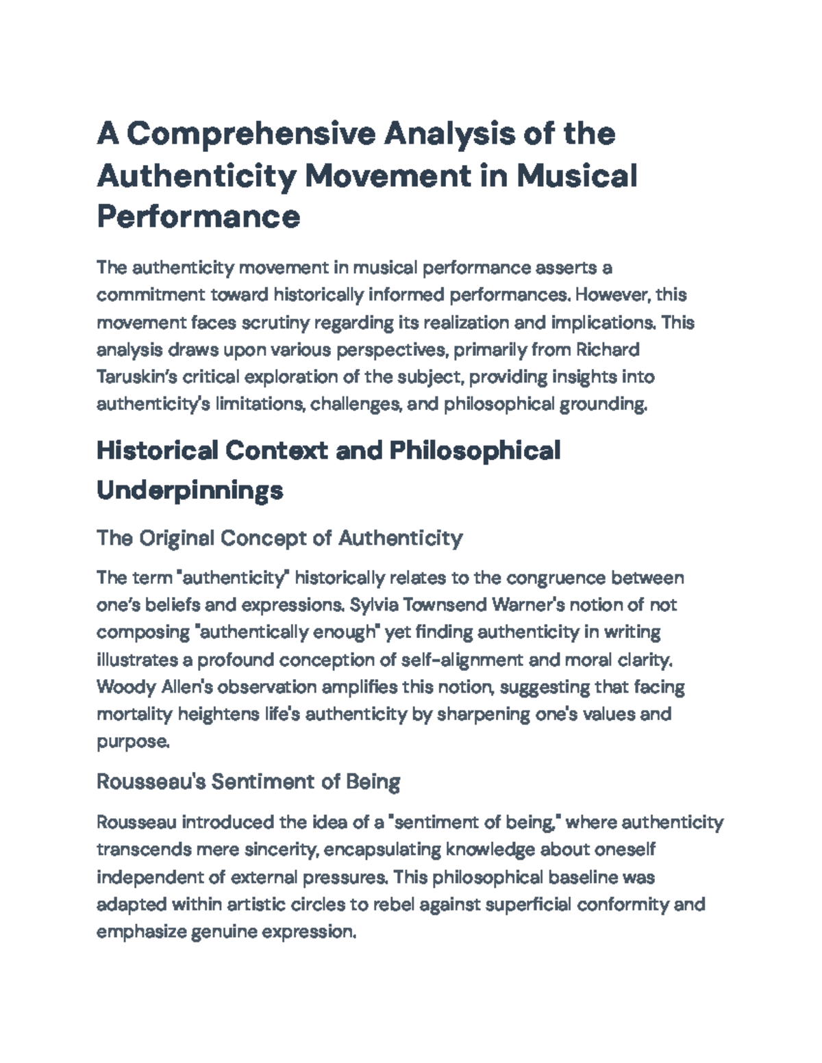 Authenticity Movement in Musical Performance: Analysis and Perspectives ...