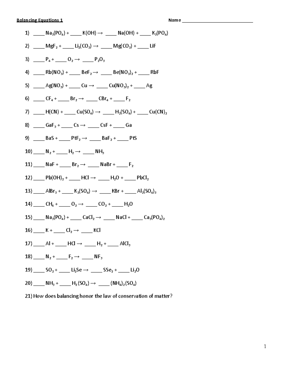 3. Balancing Equations I: Practice Problems and Concepts - Studocu
