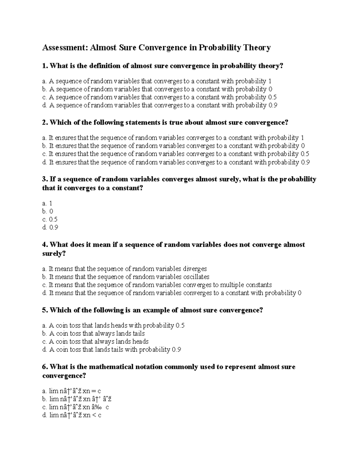 P1 - Almost Sure Convergence in Probability Theory Assignment - Studocu