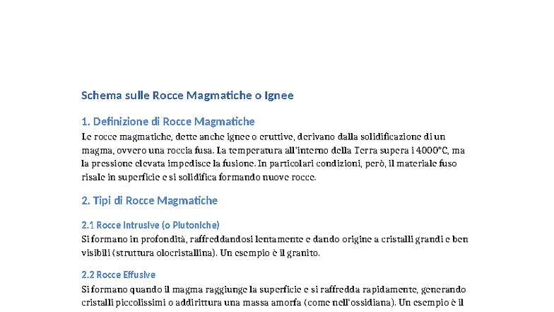 Schema Rocce Magmatiche: Definizione e Classificazione - Studocu