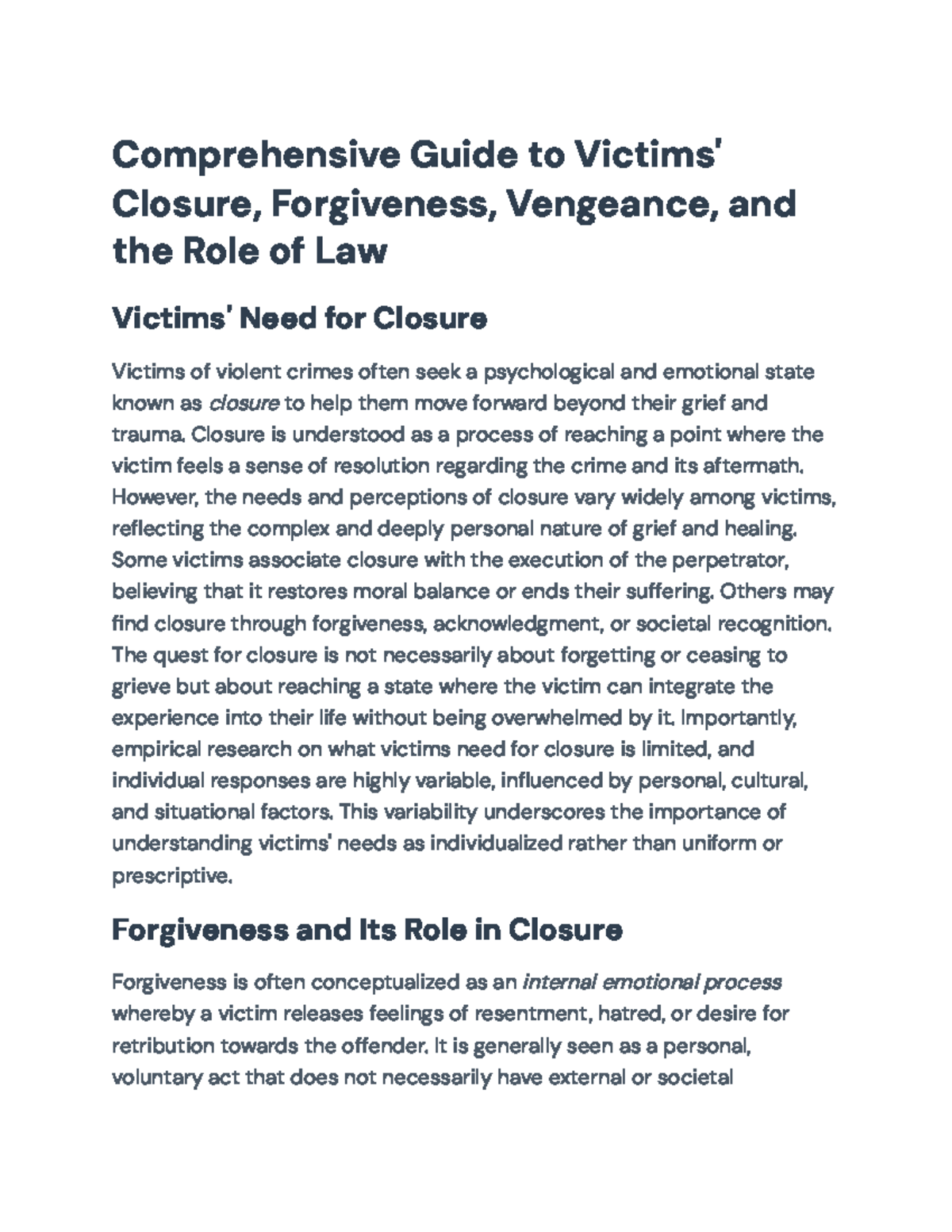 Comprehensive Guide to Victims' Closure, Forgiveness, and Vengeance ...