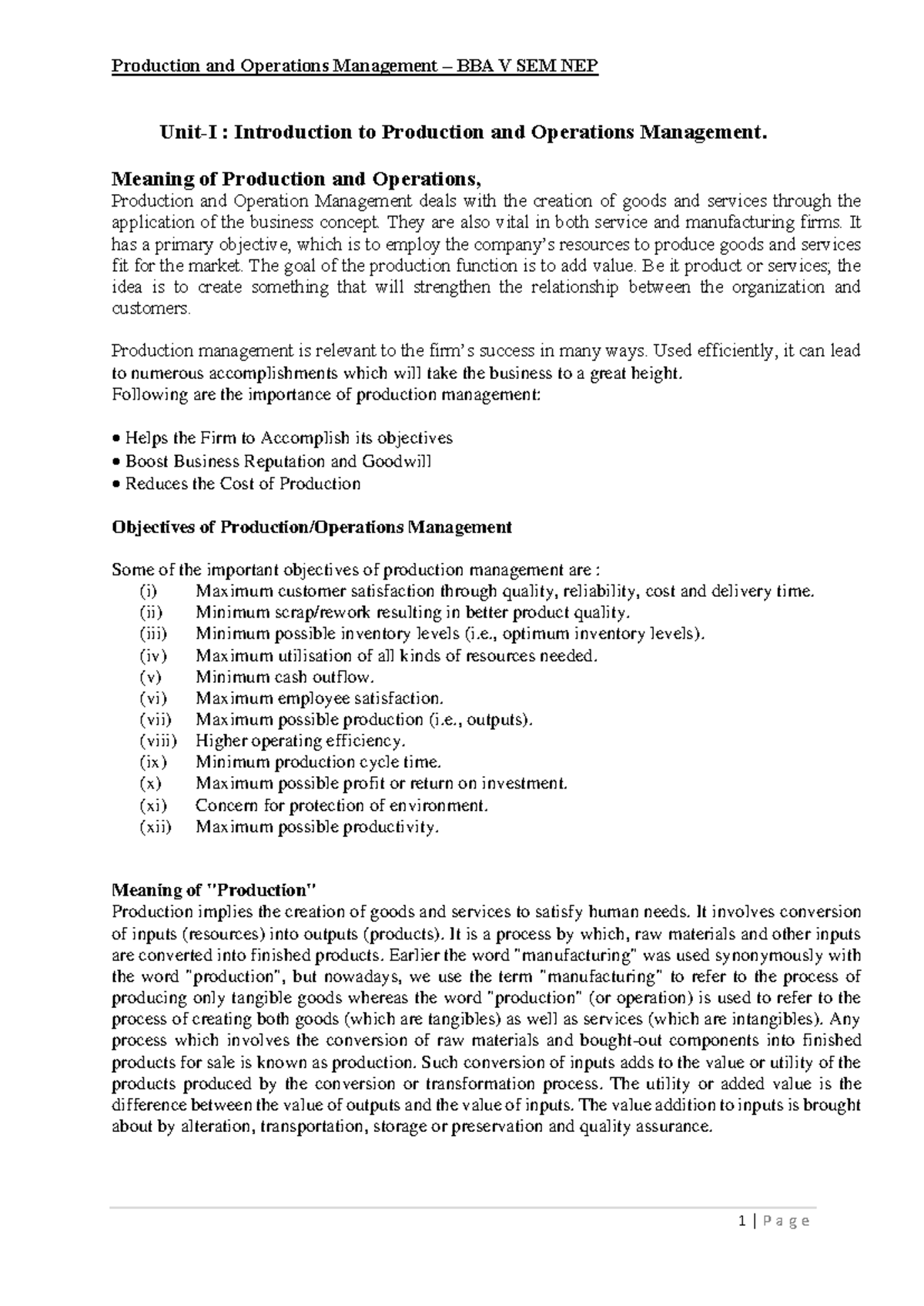 Production and Operations Management-3 - Meaning of Production and ...