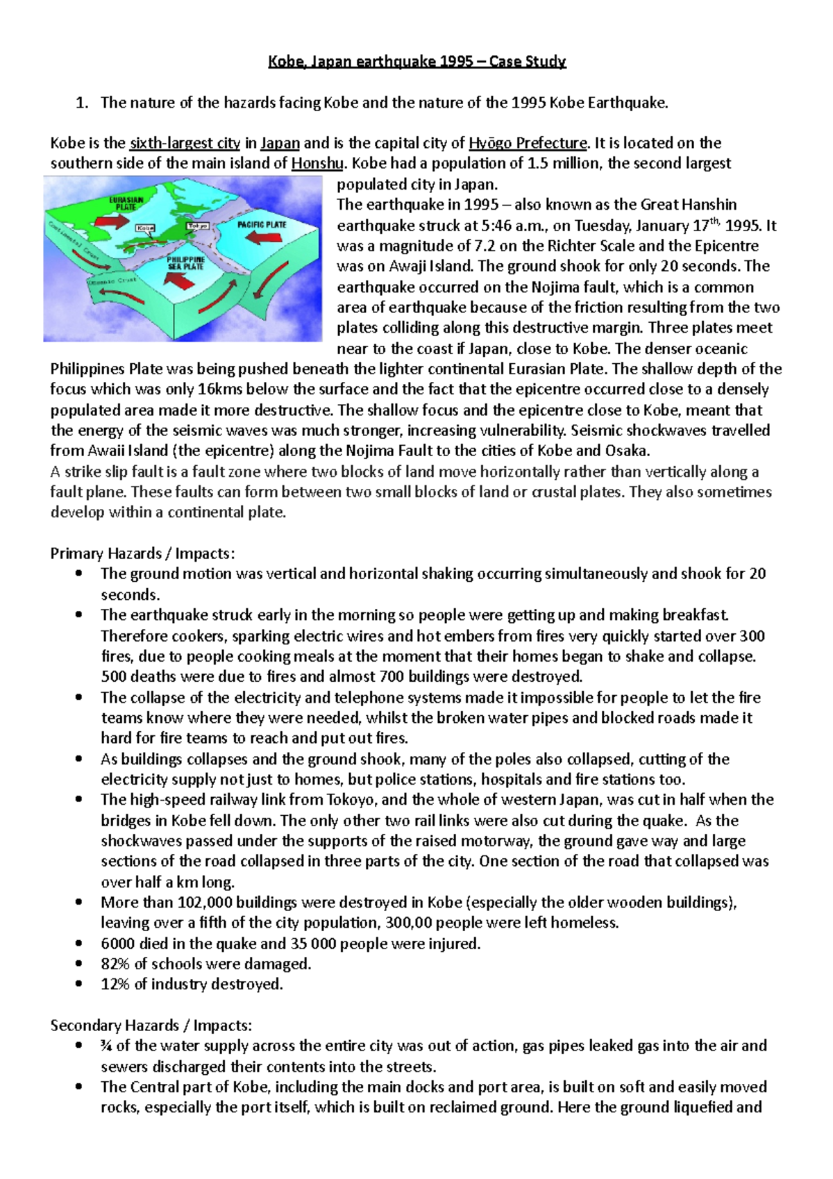 Kobe Earthquake Case Study - Kobe, Japan earthquake 1995 – Case Study ...
