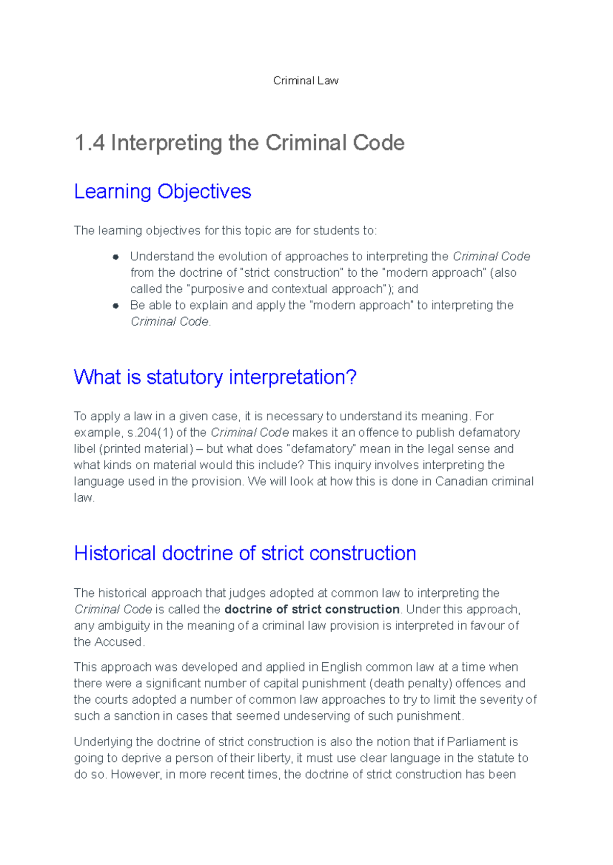 Criminal Law Notes: Interpreting the Criminal Code Concepts - Studocu
