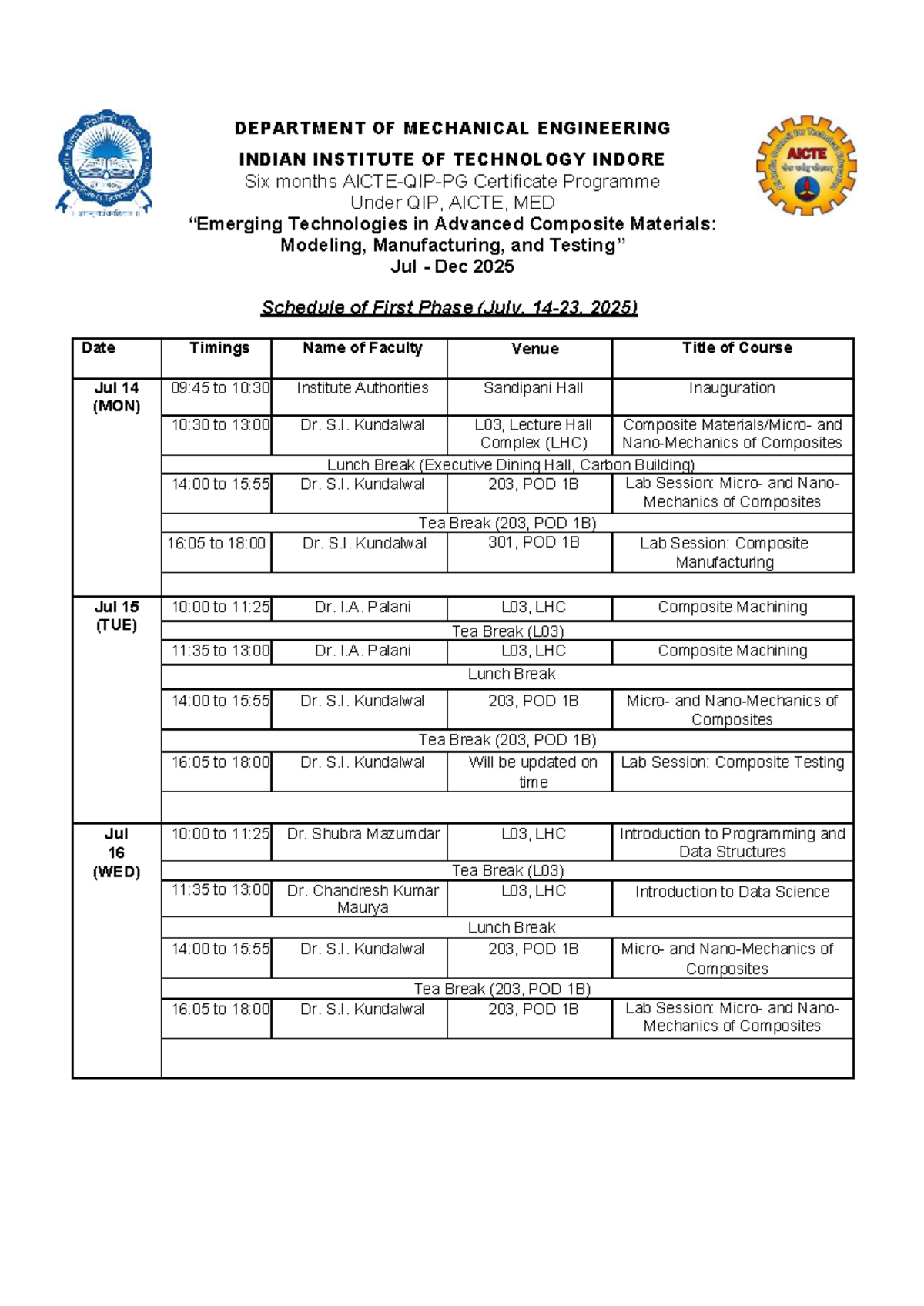 IIT Indore QIP Certificate Program: Advanced Composite Materials ...