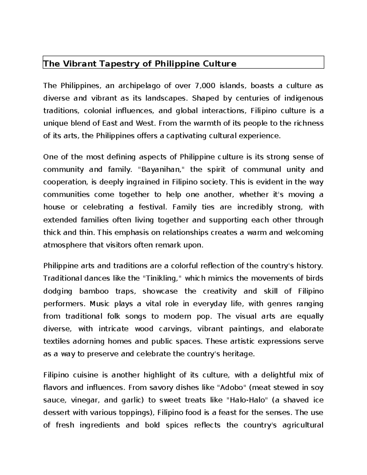 Philippine Culture: A Rich Blend of Traditions and Arts - Studocu