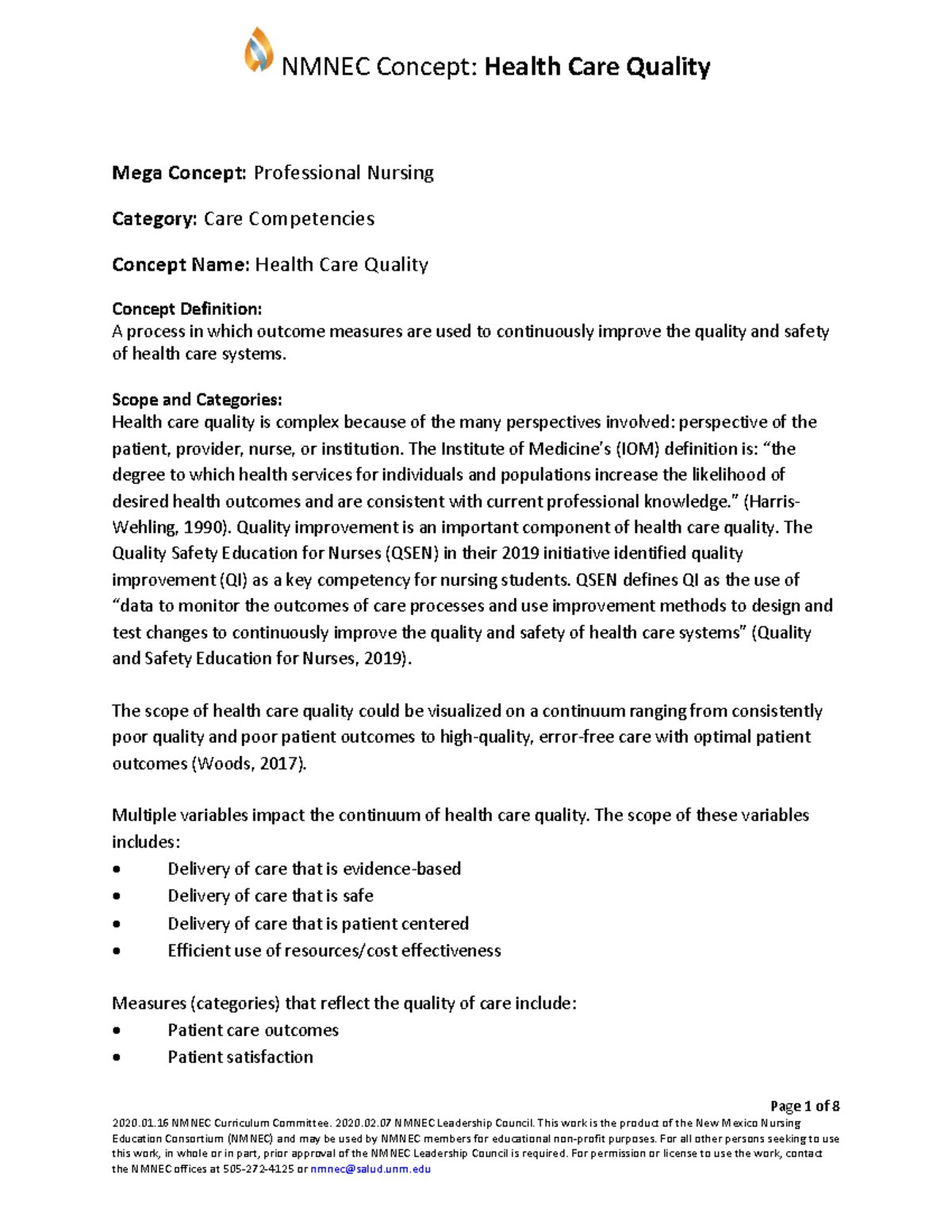 Health-Care-Quality.rev01 - Page 1 of 8 2020.01 NMNEC Curriculum ...