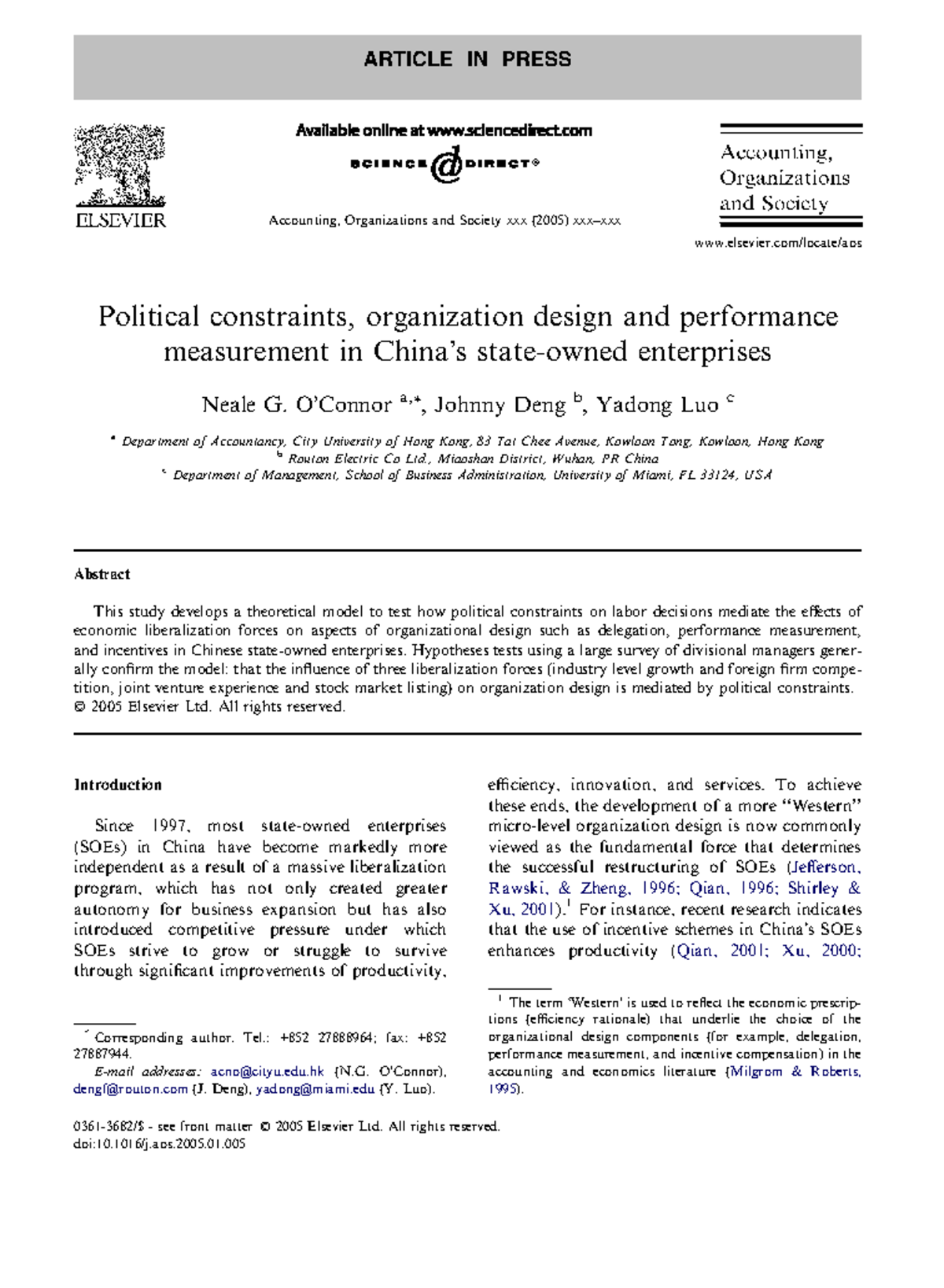 Political Constraints and Org Design: SOEs Performance in China - Studocu