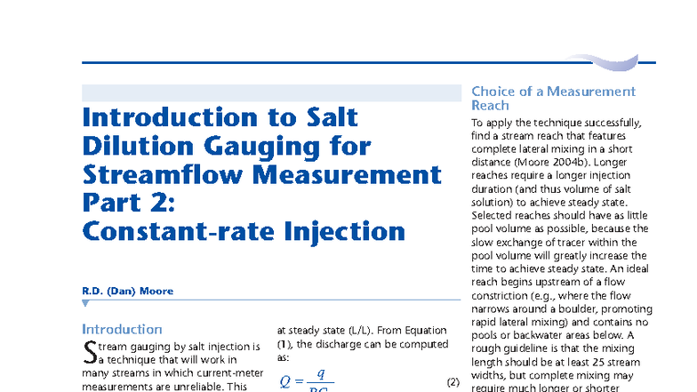 Moore 2004: Introduction to Salt Dilution Gauging for Streamflow ...