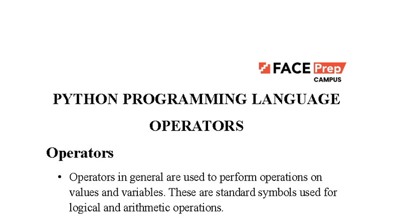 PYTHON 101: Operators Overview and Examples - Studocu