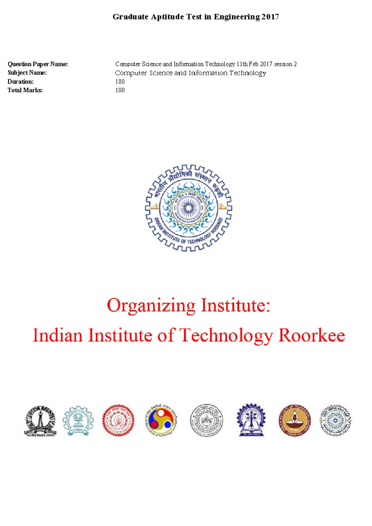 GATE 2017 Computer Science & IT Question Paper - Set 2 Analysis - Studocu