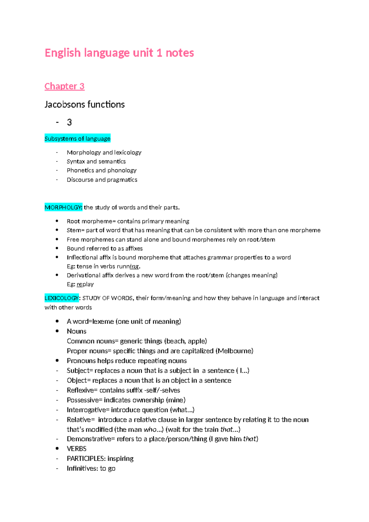 English Language Unit 1 AOS1 Jacobson's Functions Lecture Notes - Studocu