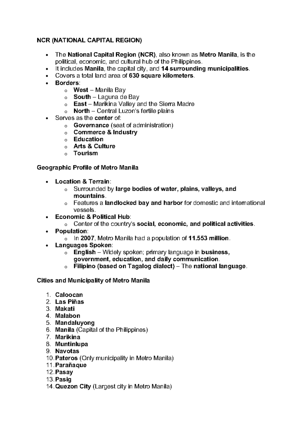 NCR (National Capital Region) Overview: A Study of Metro Manila's ...