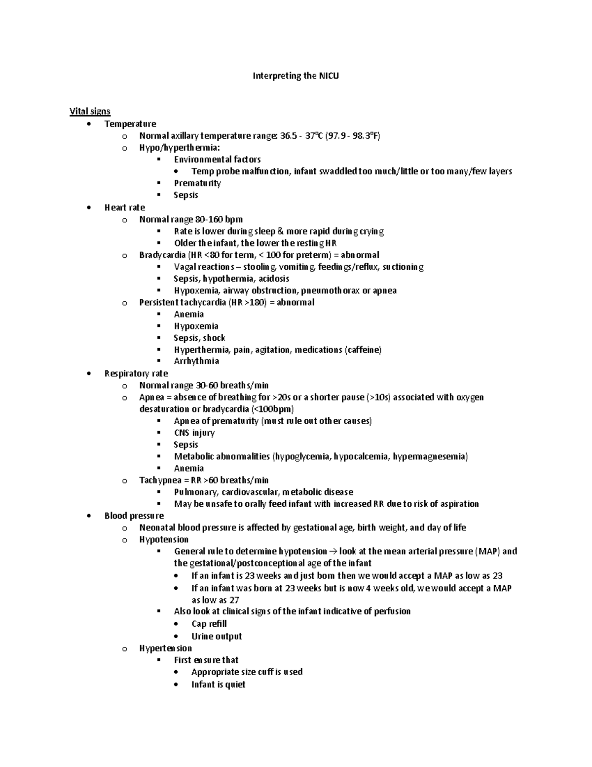 Vitals and Labs Handout for NICU: Key Parameters and Considerations ...