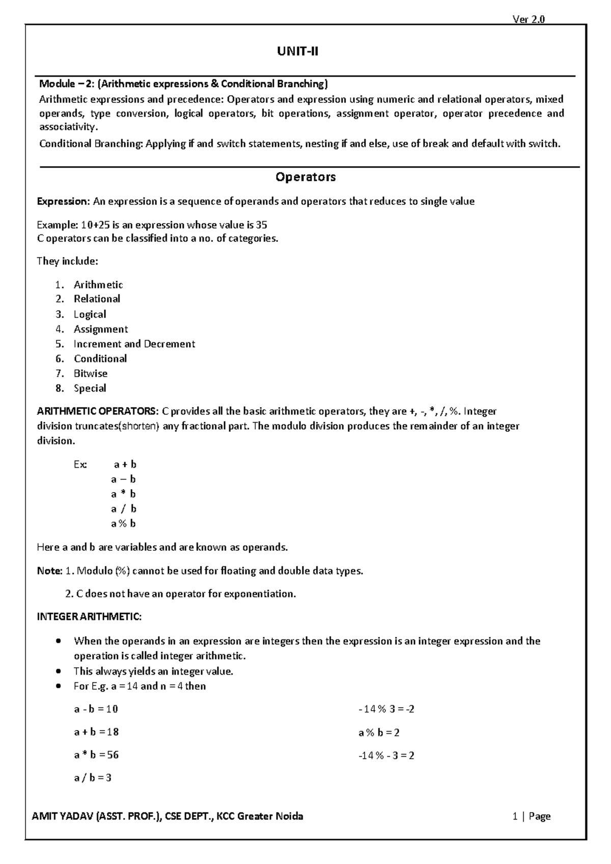 PPS Unit-II - Notes of Unit 2 - AMIT YADAV (ASST. PROF.), CSE DEPT ...