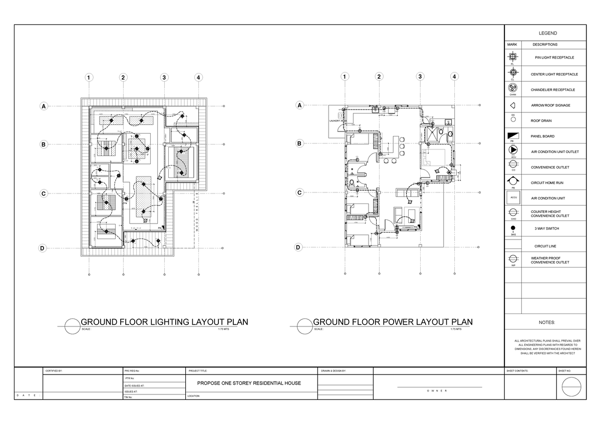 QS Electrical Plan for One Storey Residential House - Studocu
