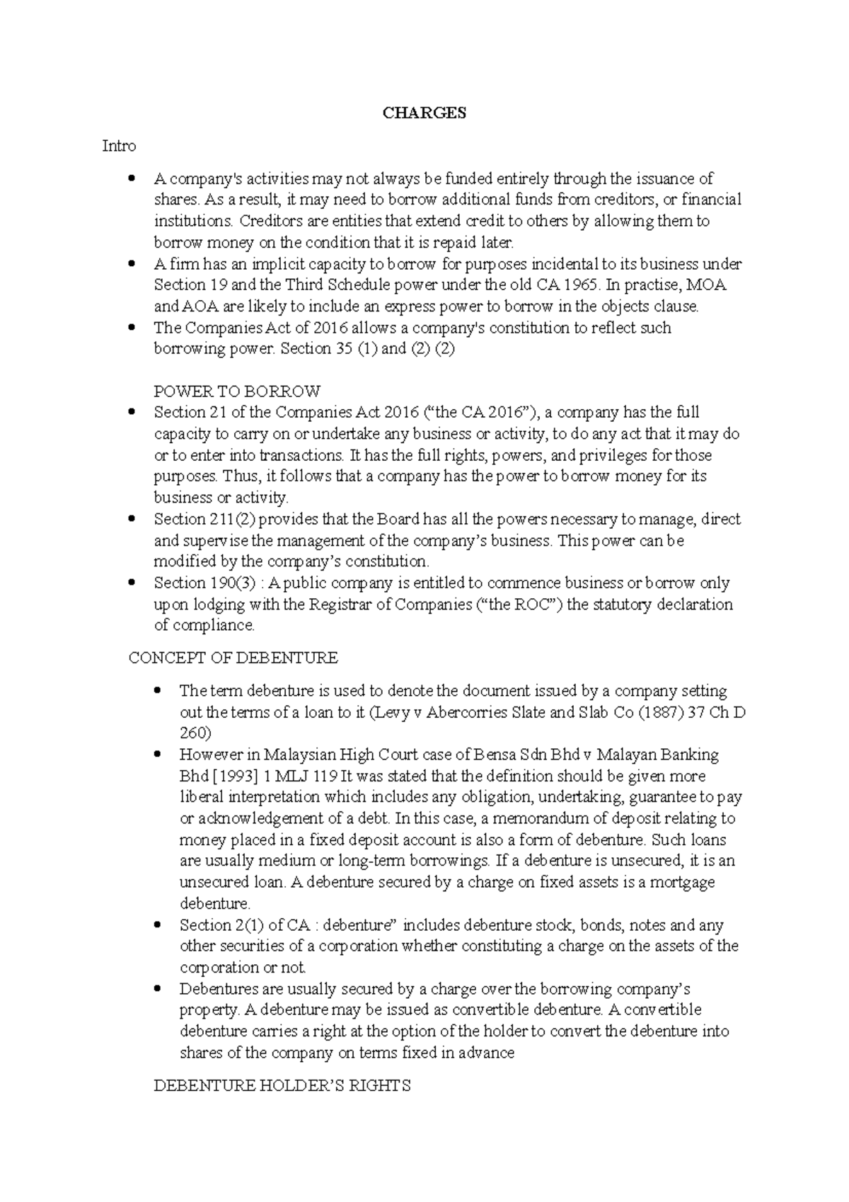 Essential Company Law: Charges and Debentures Notes for CL3003 - Studocu
