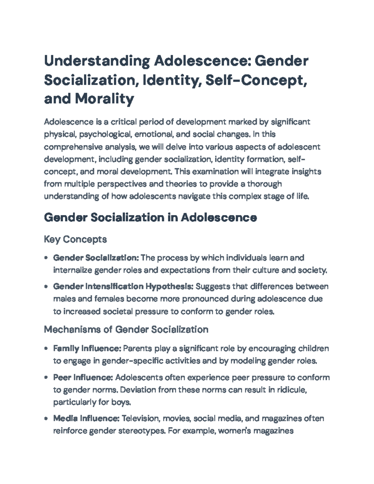 Understanding Adolescence: Gender Socialization and Identity ...