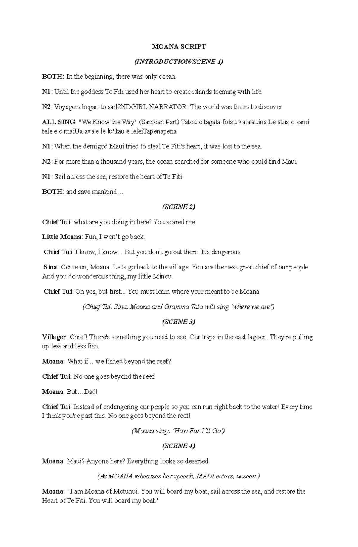 Moana: Complete Script of the Disney Movie Adaptation - Studocu