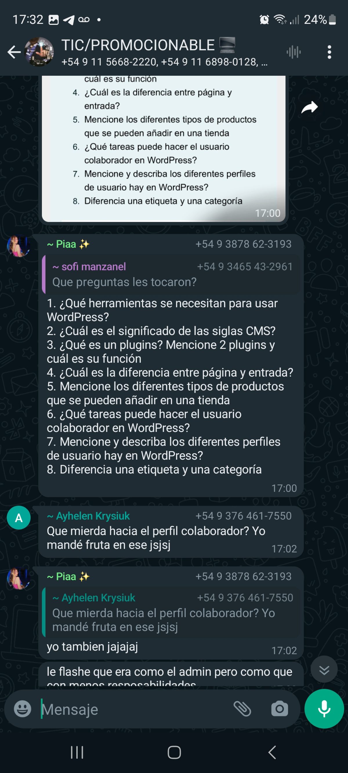 Final TIC - 17:32 QO 9 11 9 11 cuál es su función 4. es la diferencia entre página y entrada? 5 ...