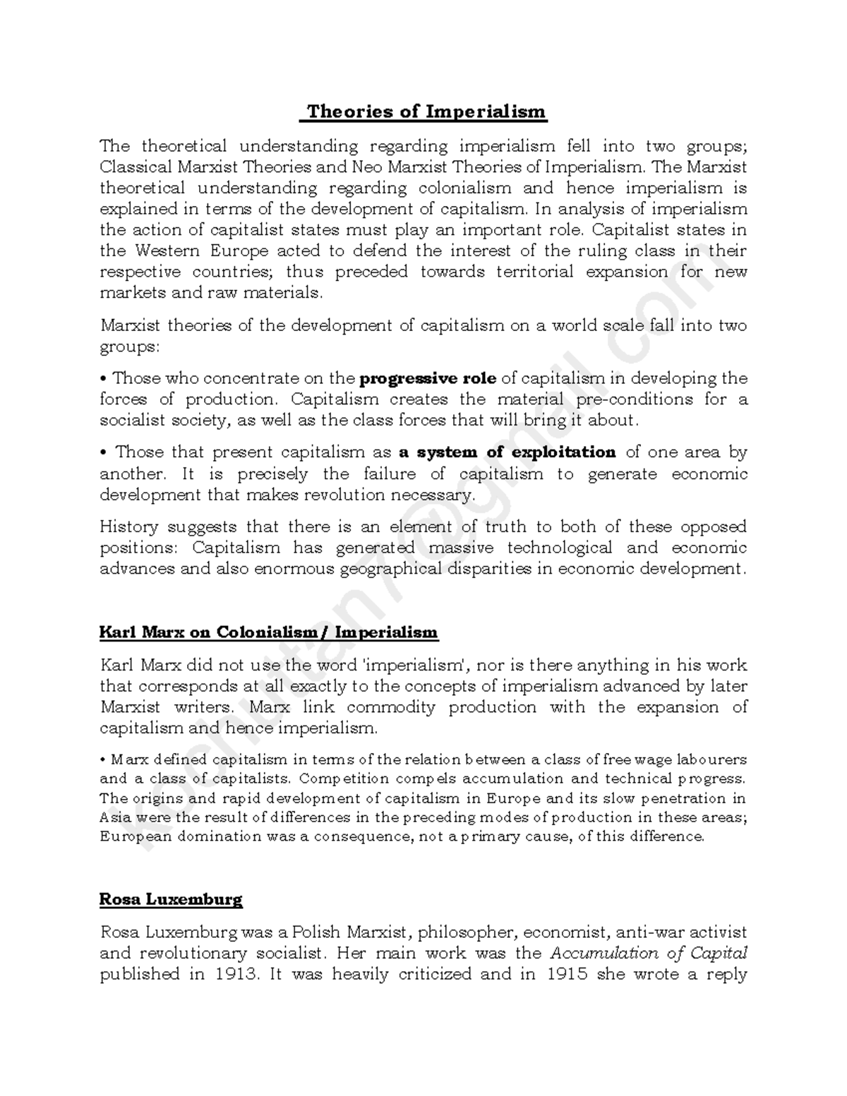 Theories of Imperialism: Insights from Marxist Perspective - Studocu