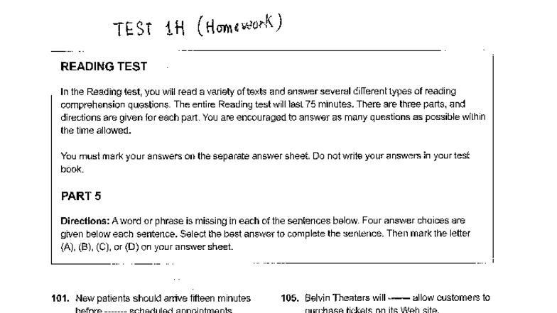 TEST 1H (Homework) READING COMPREHENSION QUESTIONS - Studocu