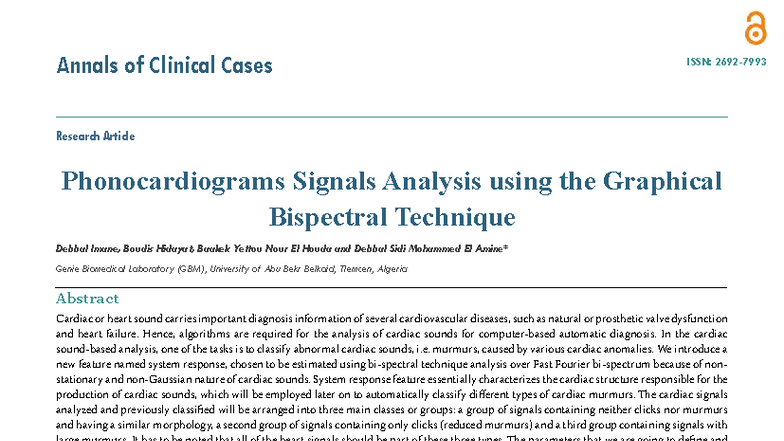 Phonocardiograms Signal Analysis Using Graphical Bispectral Technique ...