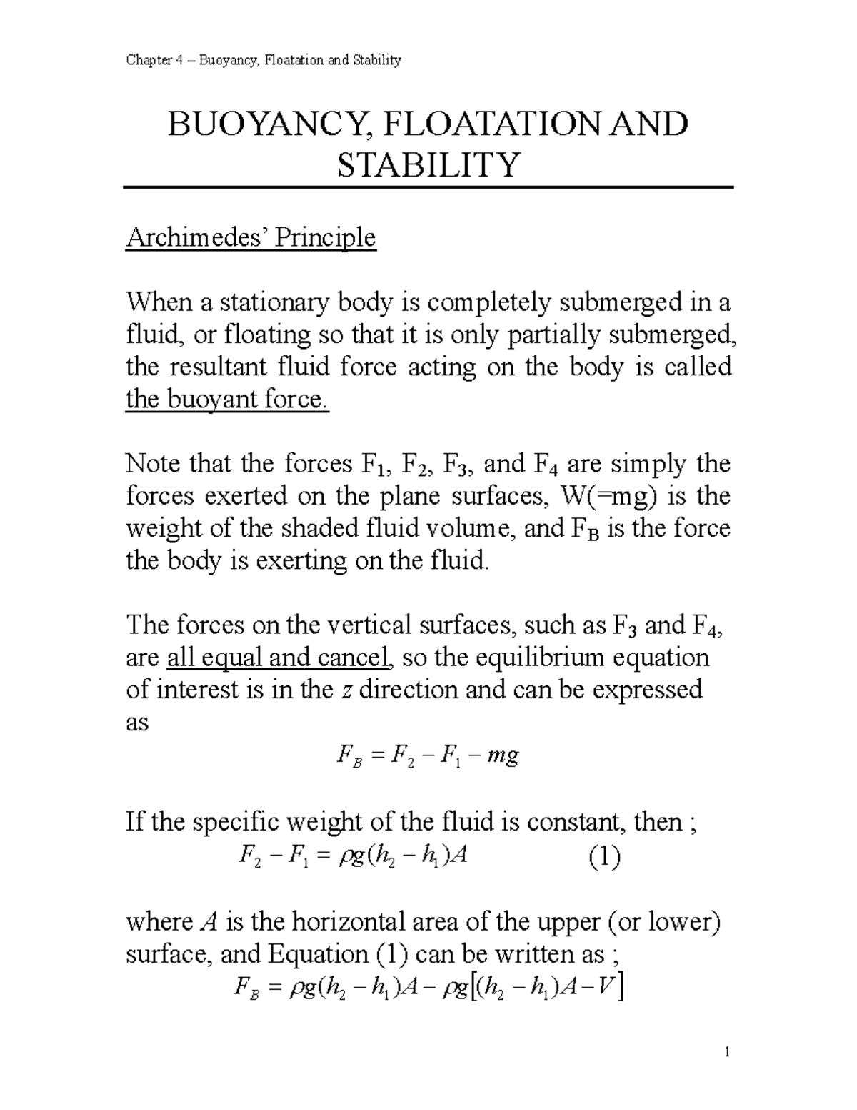 Chapter 4: Buoyancy, Floatation, and Stability - Fluid Mechanics Notes ...