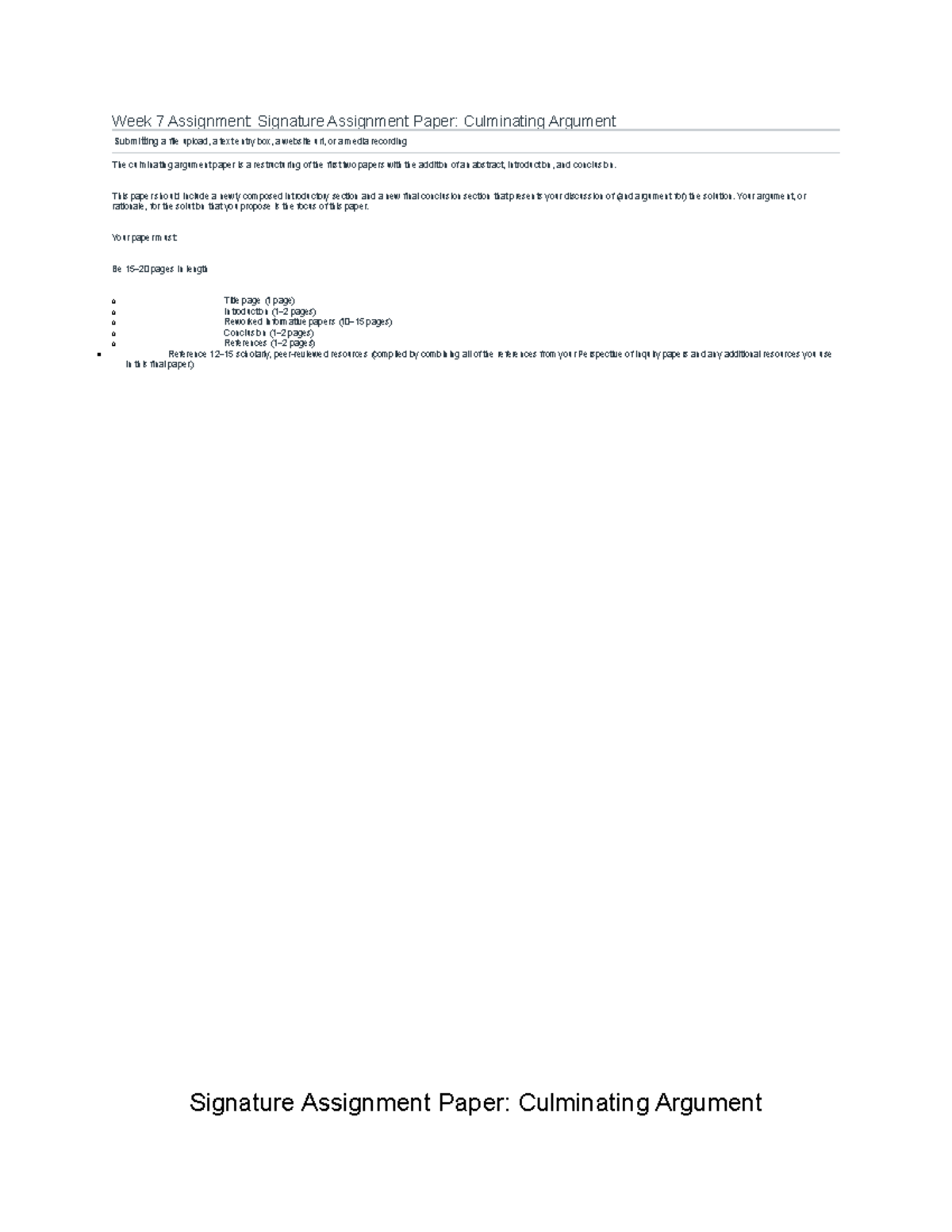 Caps final assignment 7 - Week 7 Assignment: Signature Assignment Paper: Culminating Argument ...