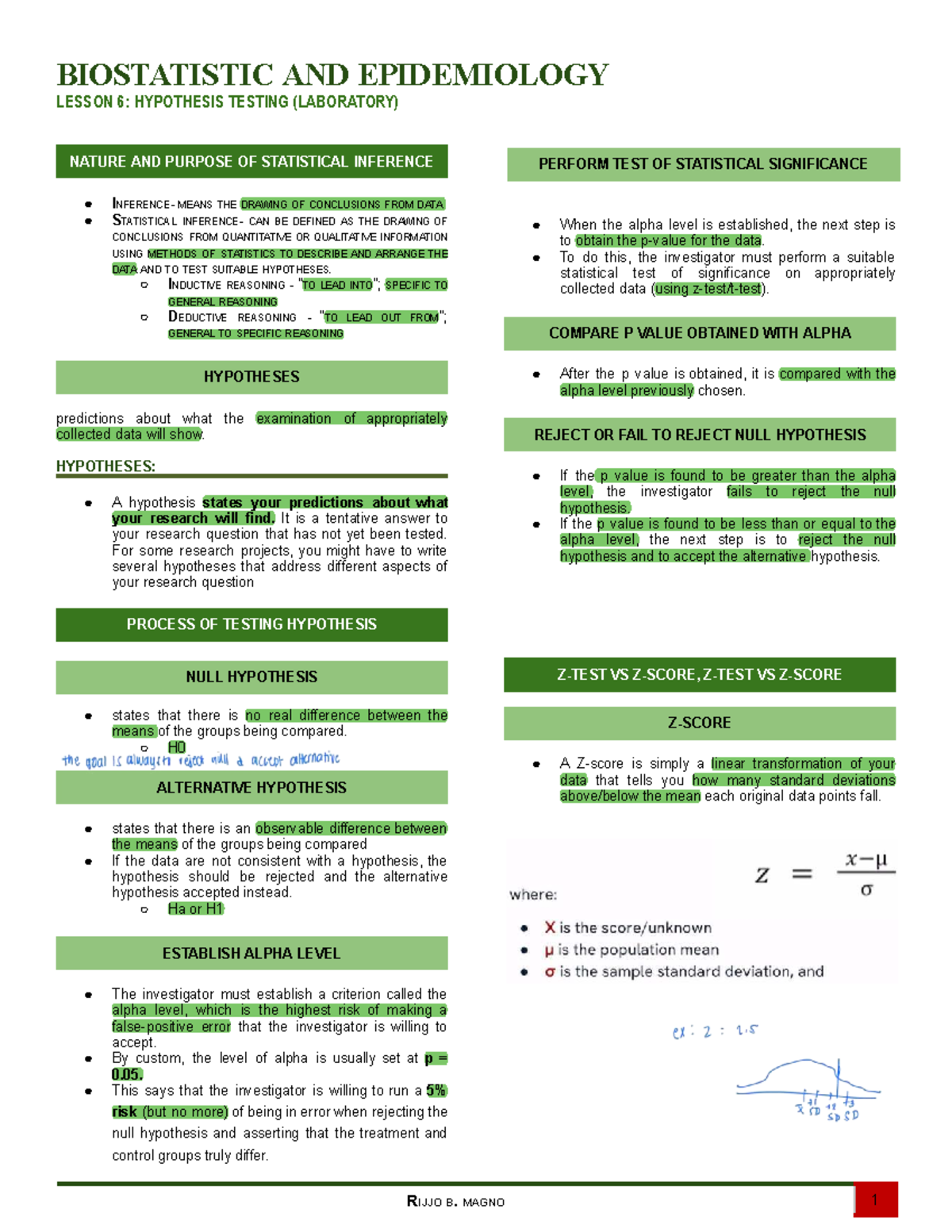 BIOSTATISTICS AND EPIDEMIOLOGY LAB: HYPOTHESIS TESTING - Studocu