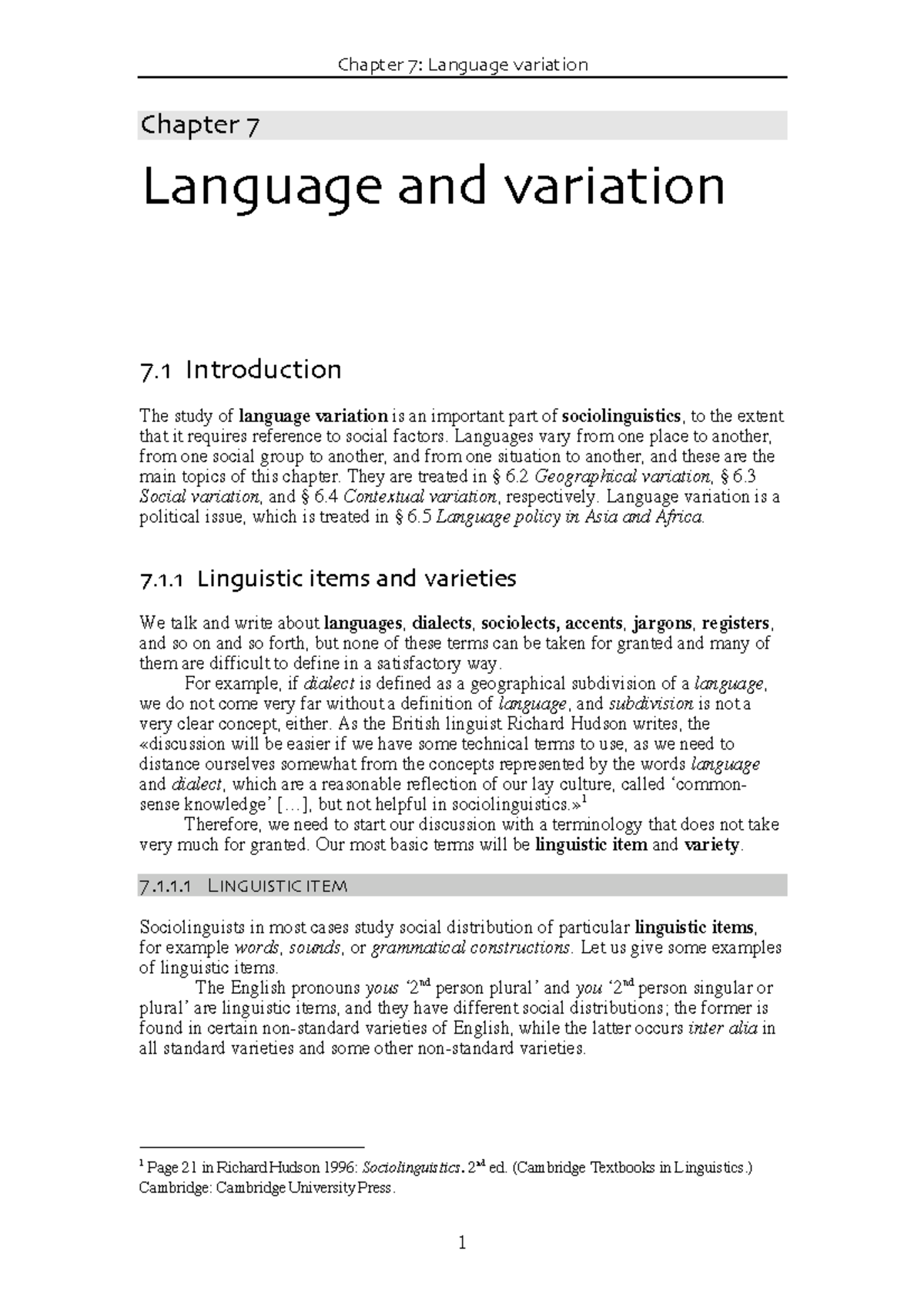 Linguistic Variation 02 - Chapter 7 Language and variation 7 ...
