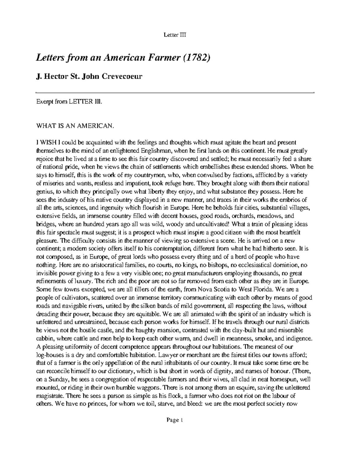 TP1 Crevecoeur: Insights from "Letters from an American Farmer" (1782 ...