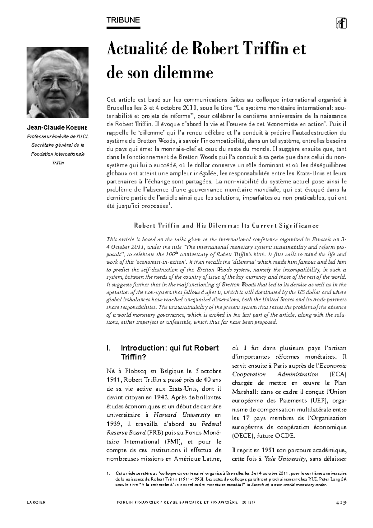 Dileme DE Triffin - économie internationele - L ARCIER FO RUM FINANC ...