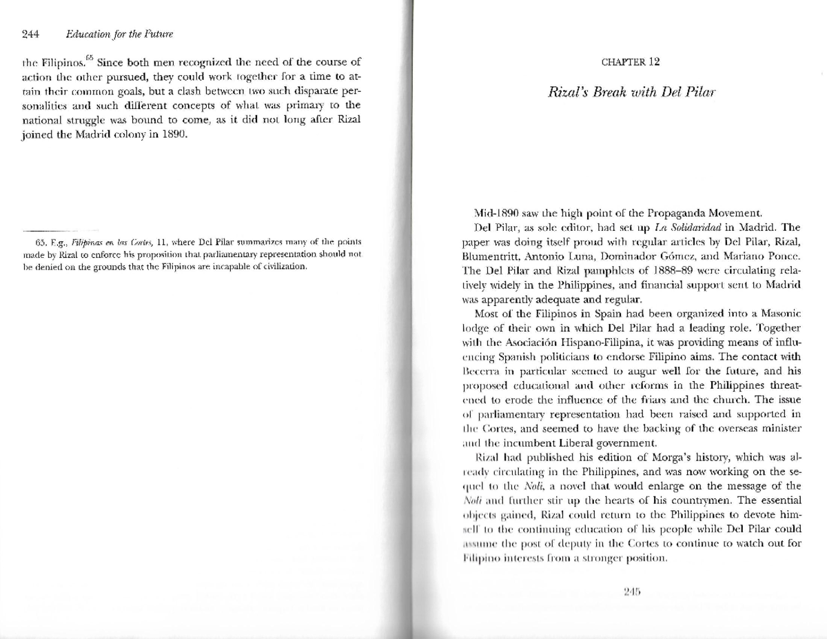 244 FEducation: Rizal's Break with Del Pilar and the Propaganda ...