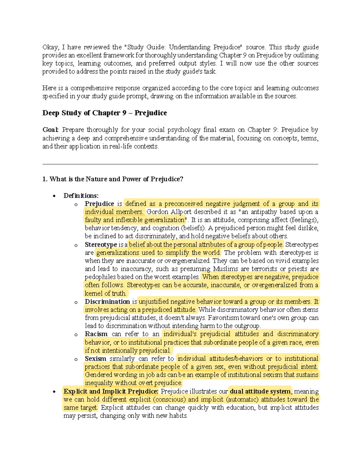 Chapter 9: Prejudice Study Notes for Social Psychology Final Exam - Studocu
