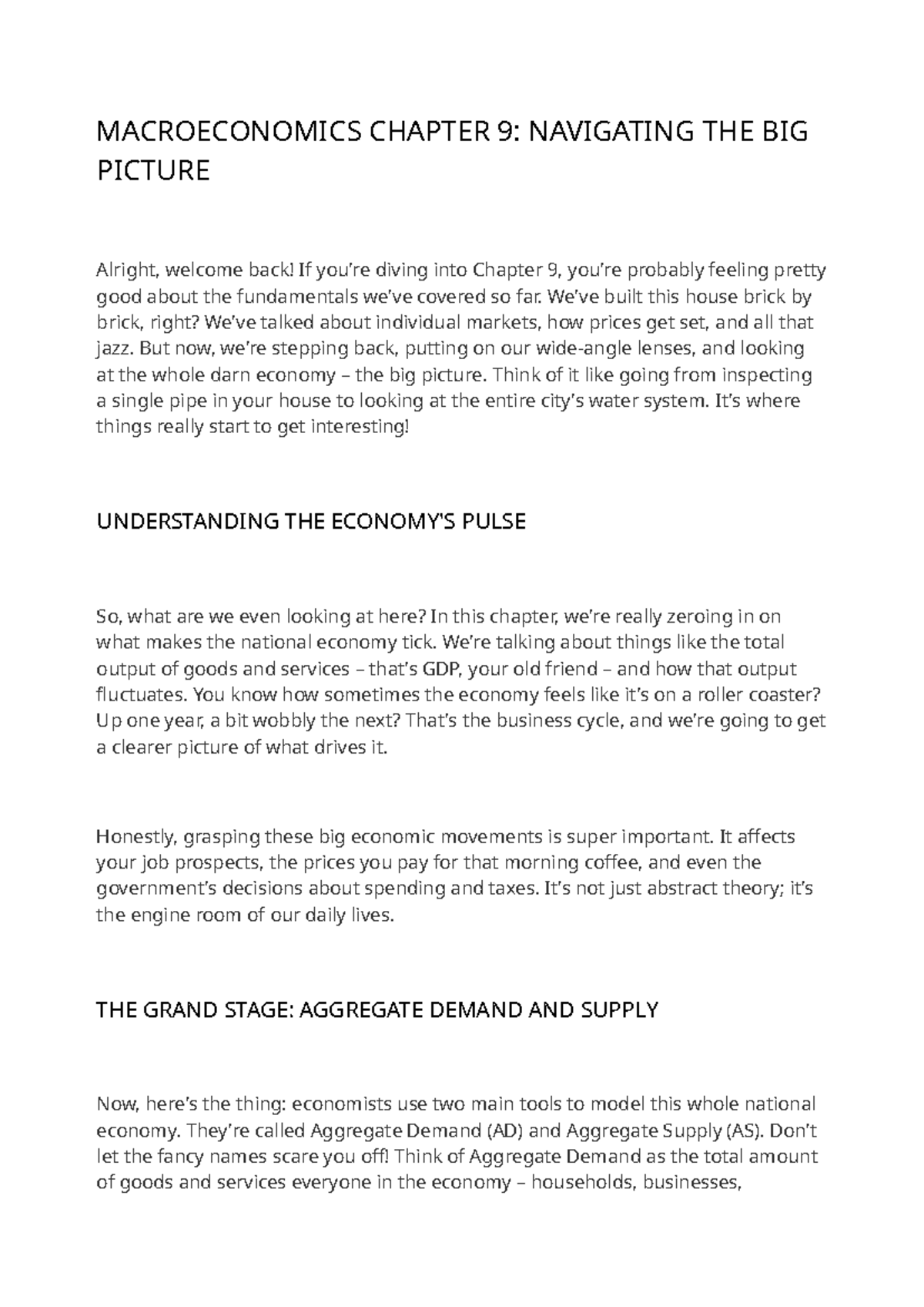 MACROECONOMICS CHAPTER 9 REVIEW: UNDERSTANDING THE BIG PICTURE - Studocu