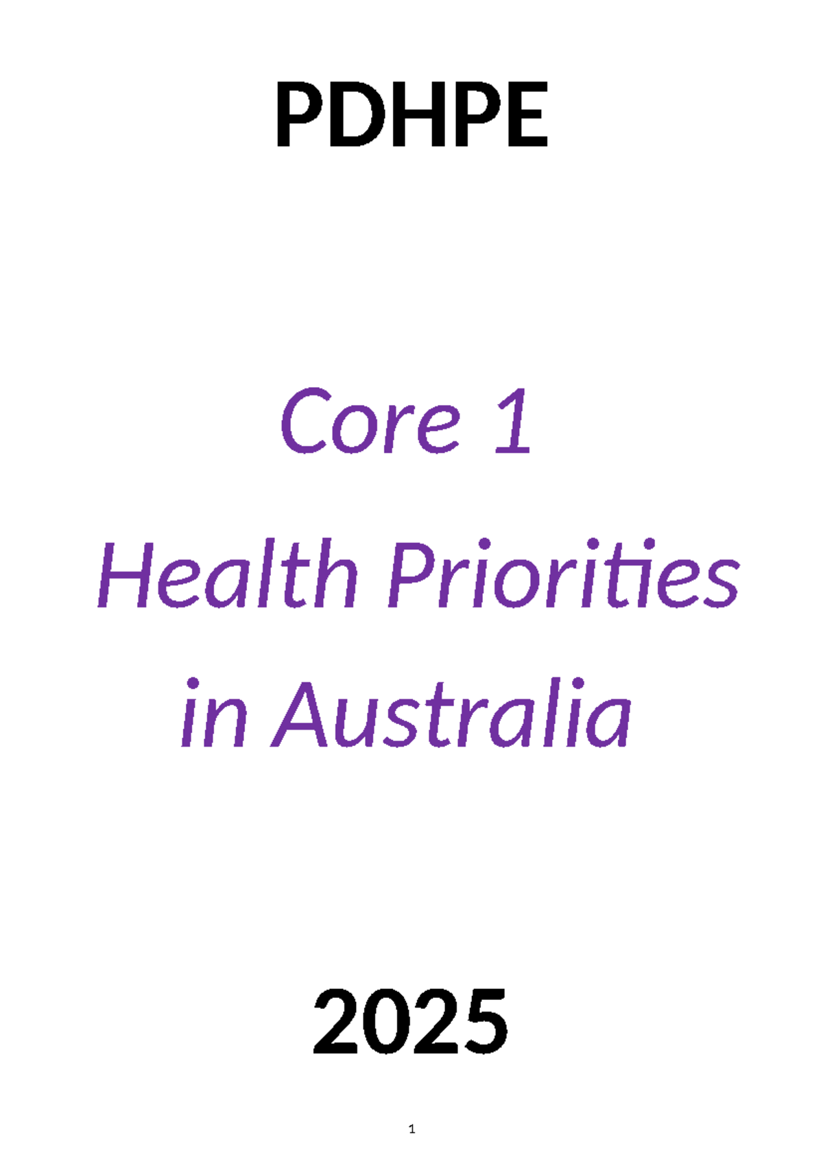 PDHPE Final Revision Booklet: Health Priorities in Australia 2025 - Studocu