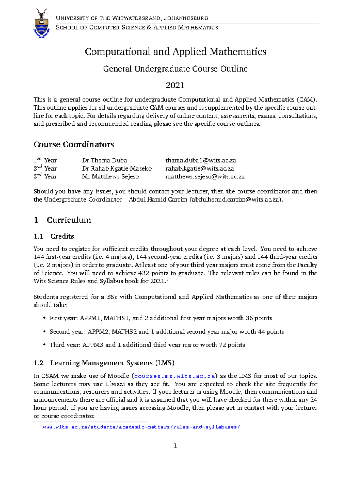 Computational and Applied Mathematics (CAM) Course Outline 2021 - Studocu