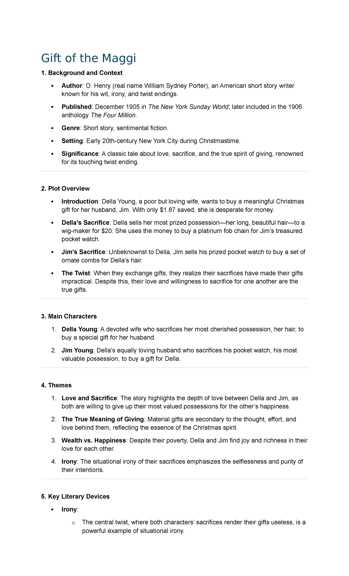 GE 8 Review Notes - Gift of the Maggi Background and Context Author: O ...