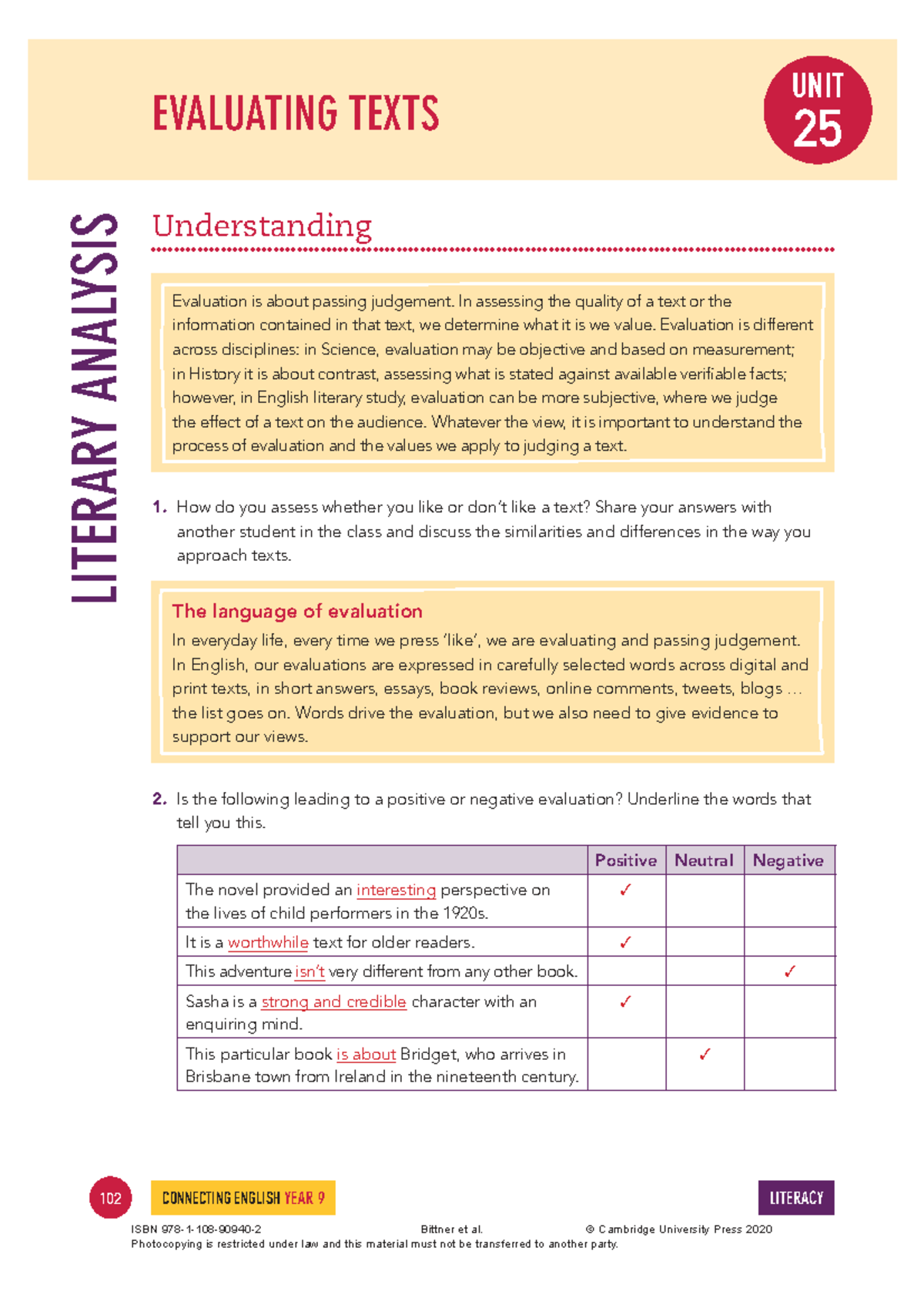 Connecting English Unit 25: Literary Analysis & Text Evaluation - Studocu
