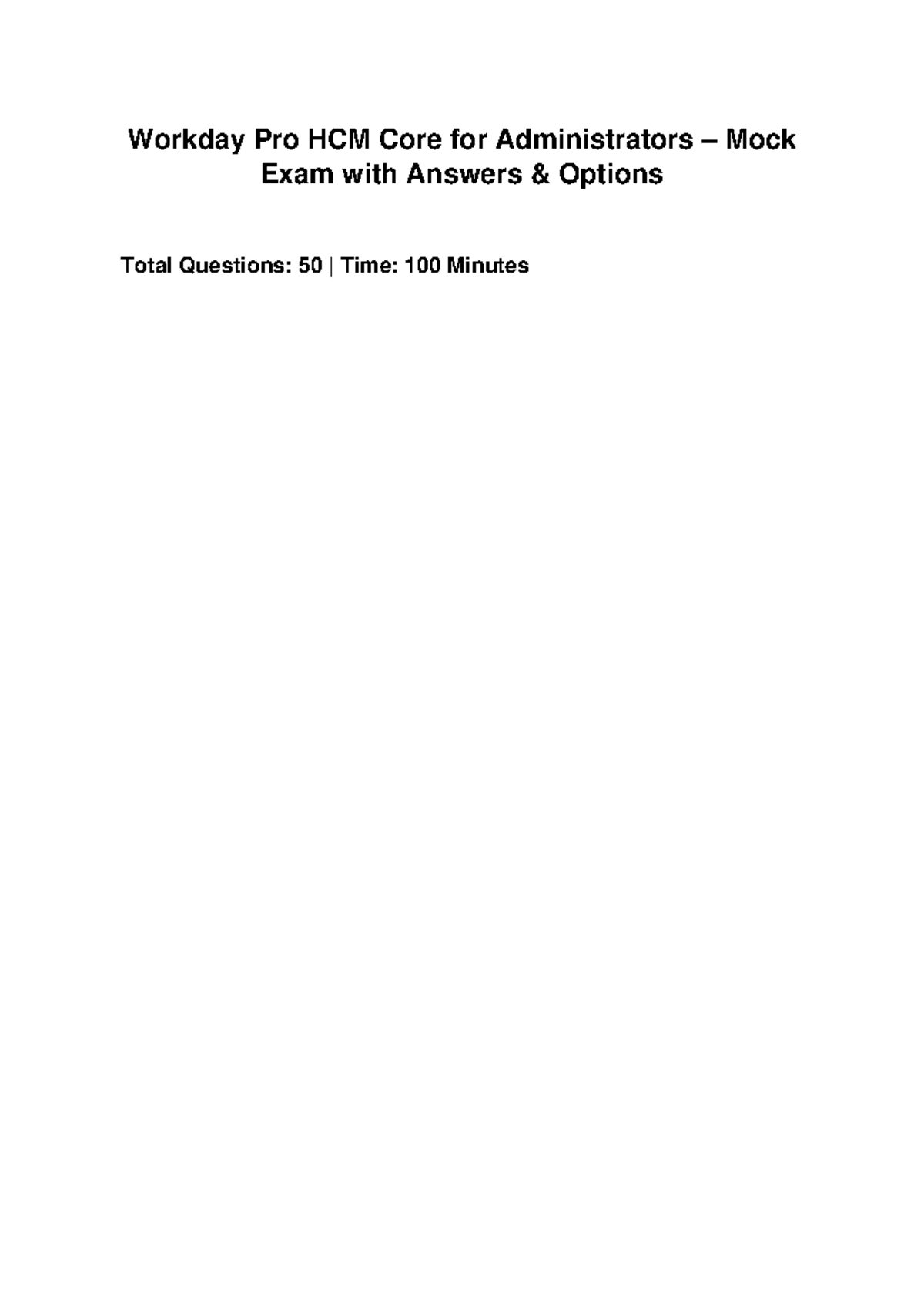 Workday Pro HCM Core for Administrators Mock Exam (50 Questions) - Studocu