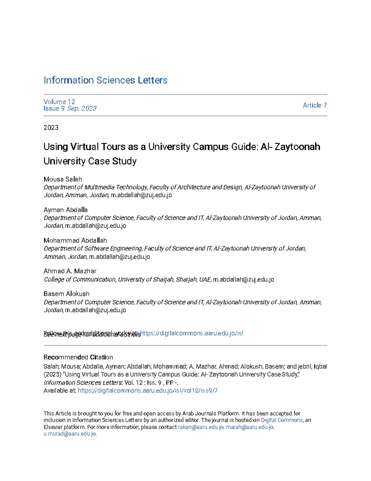 Using Virtual Tours as a Campus Guide: Zaytoonah University Case Study ...