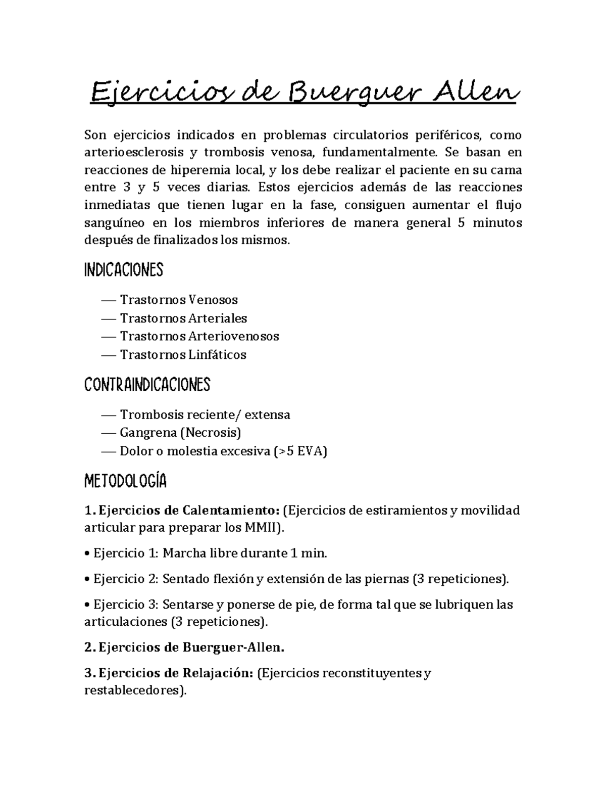 Ejercicios de Buerguer Allen - Se basan en reacciones de hiperemia ...